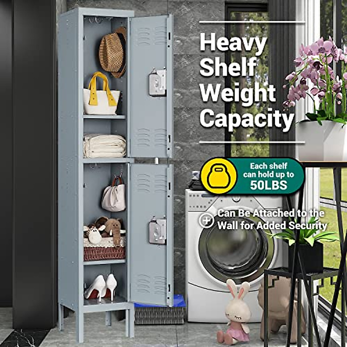 Fesbos Metal Lockers for Employees Steel Storage Locker with 2 Doors for Office School Gym Metal Storage Cabinets for Home, Office, Gym, School