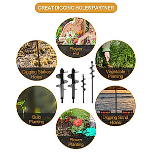 EVEAGE Auger Drill Bit, Bulb Planter Suits For Planting Bulbs Vegetables Flower Potted Fruit Compost Transplant, 4pcs Set For 3/8" Hex Drive Drill With Garden Gloves