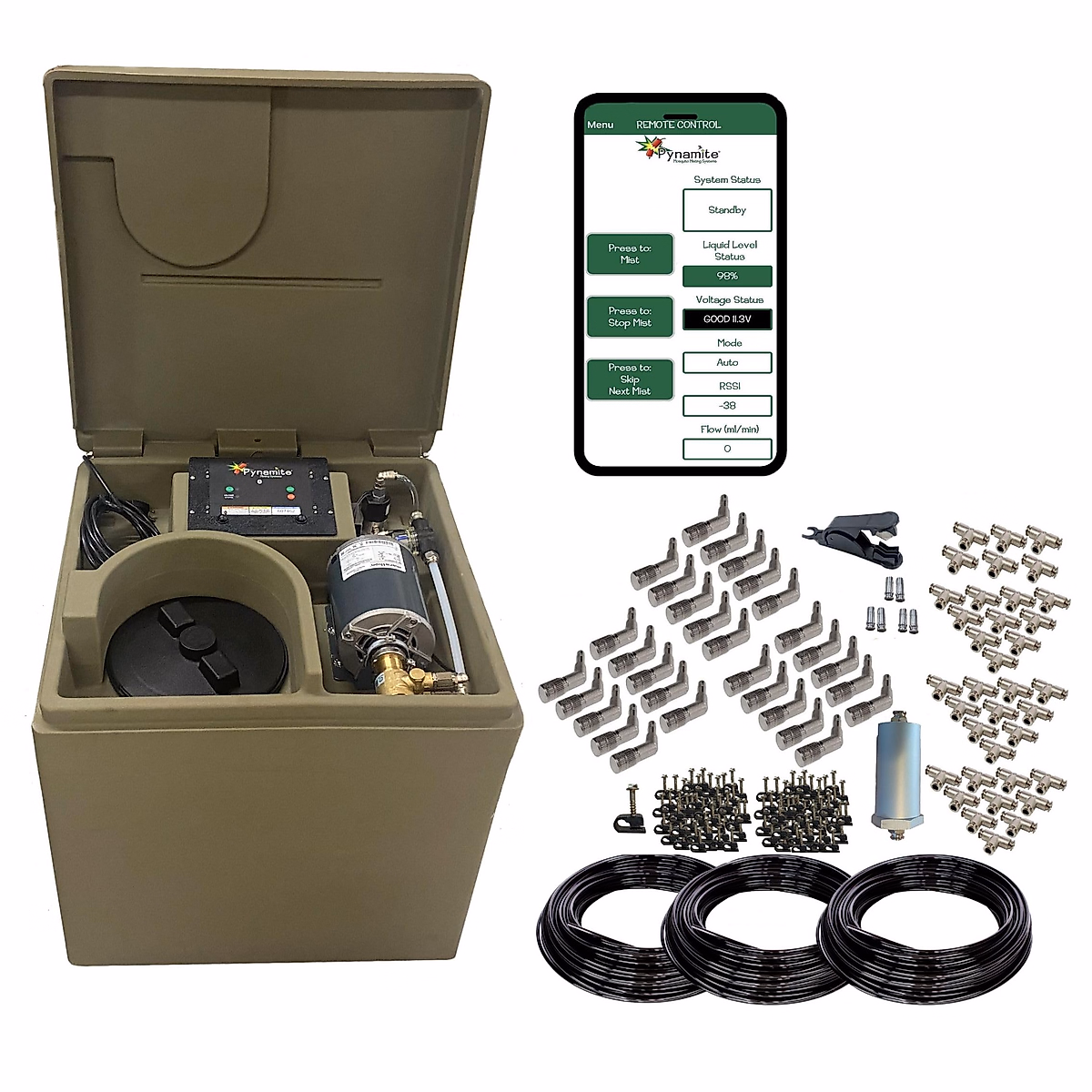 Mosquito Misting System Pynamite Bluetooth app & 30 Nozzle Kit