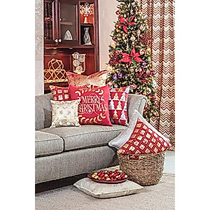Pillow Perfect Merry Christmas Decorative Throw Pillow, 18", Red/Gold/Silver