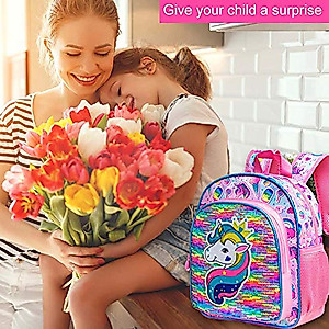 Unicorn Backpack for Girls, 12" Toddler Sequin Kids Bookbag, Cute Animal Preschool Kindergarten Schoolbag