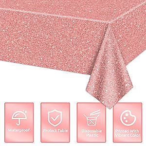 4 Pack Pink Rose Gold Tablecloths, 51x87'' Rose Gold Sequin Printed Plastic Table Cover, Rose Gold Glitter Birthday Background Decorations for Girls Birthday Wedding Graduation Princess Party Supplies