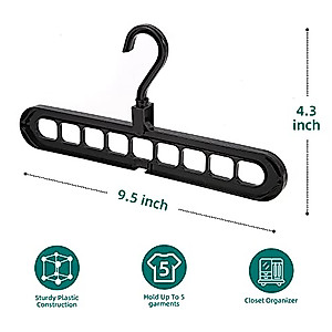 ZEDODIER Magic Hangers, Space Saving Hangers 10 Pack Sturdy Plastic 9-in-1 Hanger Closet Organizer(Black)
