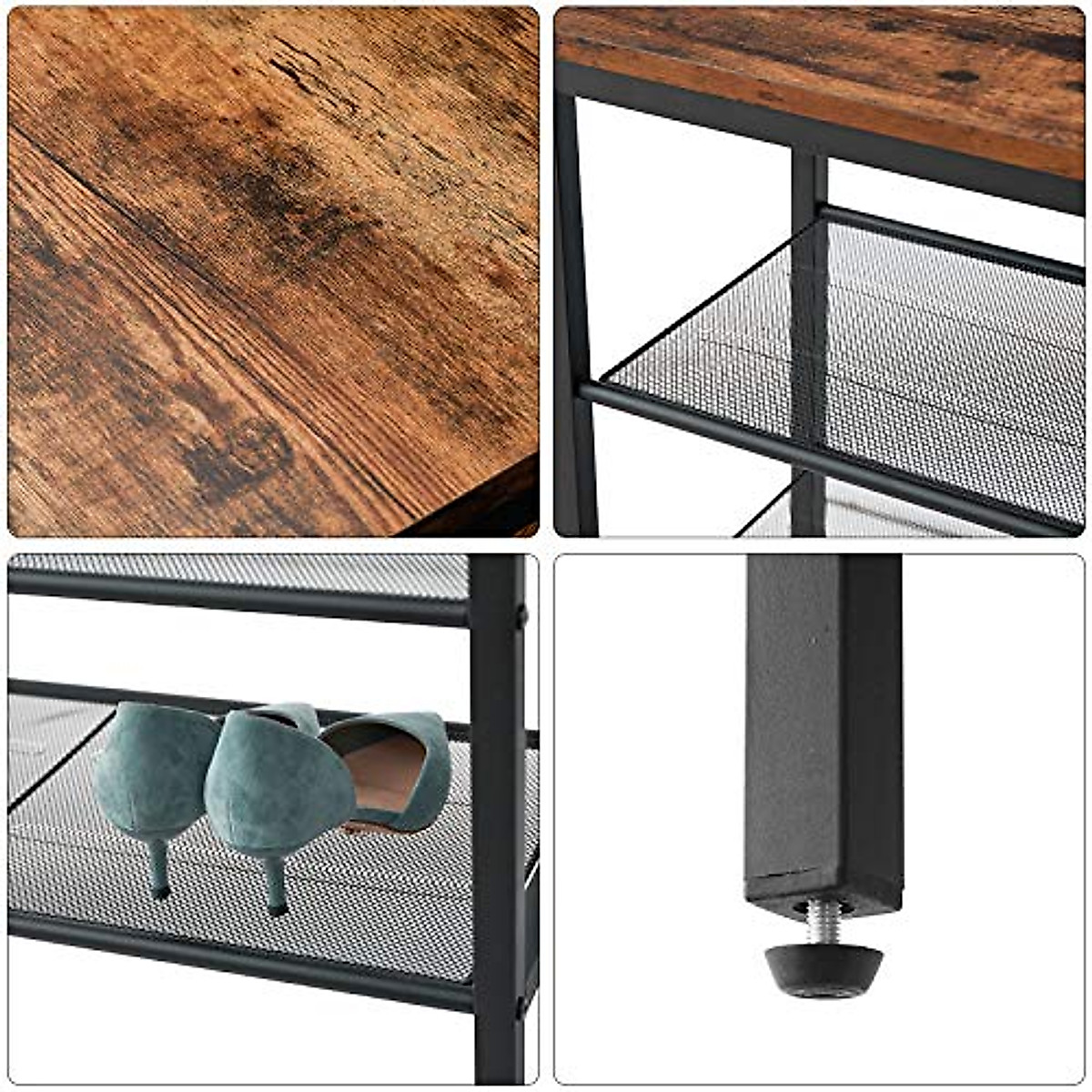 IBUYKE Coat Rack Shoe Rack Set, 5-Tier Shoe Bench with Metal Mesh Shelves ,Coat Stand with 3 Adjustable Sizes and 8 Hooks, Coat Tree for Bedroom Office Hallway URF-1194&UTMJ084H