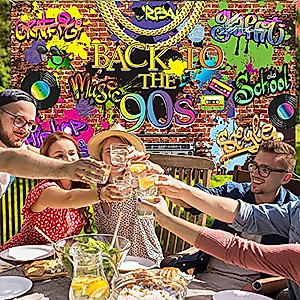 90s Backdrop for Photoshoot Hip Hop Graffiti Banner Brick Wall Retro Radio Photography Background Back to The 90’s Themed Party Decoration Studio Props 5.9 x 3.6 ft