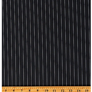 Pinstripe Black and White Suiting Pants Weight Polyester/Cotton Blend Fine Twill Weave Fabric by The Yard (FA14174)