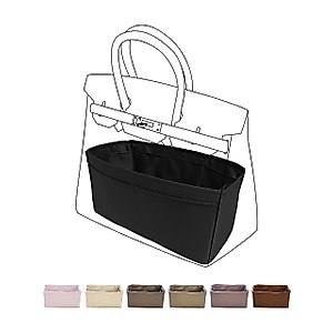 DGAZ Purse Organizer Silky Smooth,Silk,Luxury Handbag Tote in Bag Shapers, Women- Fits Birkin25/30/35/40 Bags (Black, BK35)