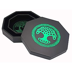 Luck Lab 8 Inch Dice Tray – Green - with Lid and Dice Staging Area for RPG Table Top Gaming- Tree of Life Design