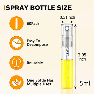 Csdtylh Mini Spray Bottle 5ml, Refillable Glass Spray Bottle, Glass Bottle Atomizer, Perfume Mouthwash Atomizer for Cleaning 5ml Refillable Container for Travel, Essential Oils, Perfume 60 Pcs, 5ml