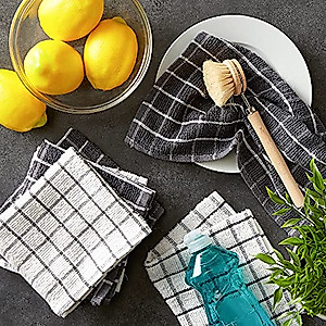 DII Basic Terry Collection Windowpane Dishcloth Set, 12x12, Gray, 6 Piece
