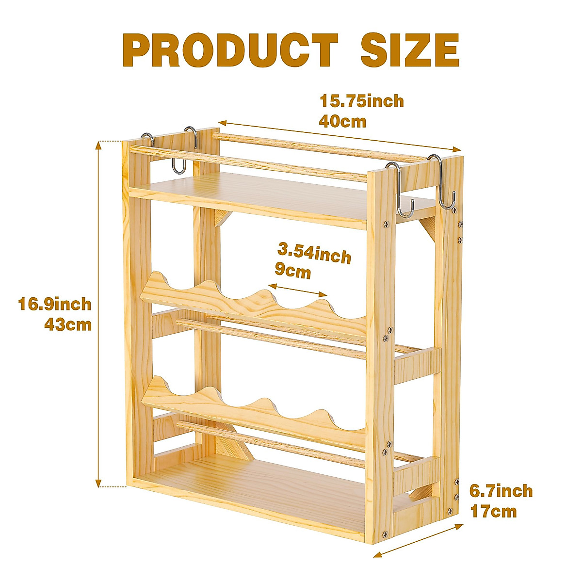 Nisorpa Spray Can Rack Holder Wooden Paint Bottle Organizer Lube Can Wall Mount Storage Rack Tool Storage Rack with 4 Hooks & 2 Selves for Garage & Workshop