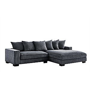 Container Furniture Direct Luxe Oversized Two-Piece Sectional Couches for Living Room, 102.4-Inch L Shaped Sofa with Chaise, Upholstered with Corduroy Fabric, Grey - Right Facing