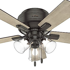 Hunter Crestfield Indoor Low Profile Ceiling Fan with LED Light and Pull Chain Control, 42", Noble Bronze