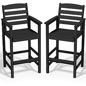 SERWALL Tall Adirondack Chairs Set of 2, Weather Resistance Outdoor Bar Stools, Black