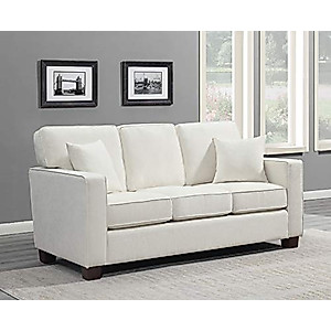 OSP Home Furnishings Russell 3 Seater Sofa with 2 Pillows and Coffee Finished Legs, Ivory