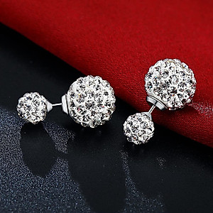 BG&WLing Front Back Earrings Crystal Ball Earring Studs Sparkly Double Ball Sterling Silver Post Stud Earrings Hypoallergenic Dainty Jewelry for Women