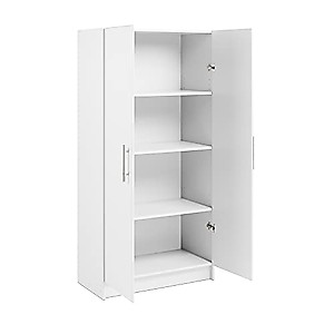 Prepac Elite 2 Door Standing Storage Cabinet, 16" D x 32" W x 65" H, White