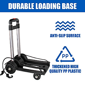 APOXCON Folding Hand Truck, Foldable Dolly Cart for Moving, Light Weight Trolley Dolly with 4 Wheels & Aluminum Alloy Handle, Collapsible Portable Luggage Cart for Travel, Shopping, Office Use