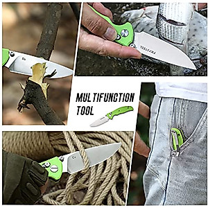 FXFSTEEL Folding Knife D2 Blade and G10 Handle, Small Pocket Knife with Axis Lock Ball Bearing Assisted Opening Multitool for Outdoor, Survival, Hunting and Camping EDC Knife with Clip