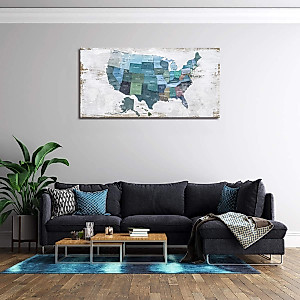 Map of The United States Wall Decor Map Canvas Wall Art for Wall Decoration Wood Background USA Canvas Prints for Bedroom Office Kitchen Home Wall Decor Framed Artwork Ready to Hang20 x40
