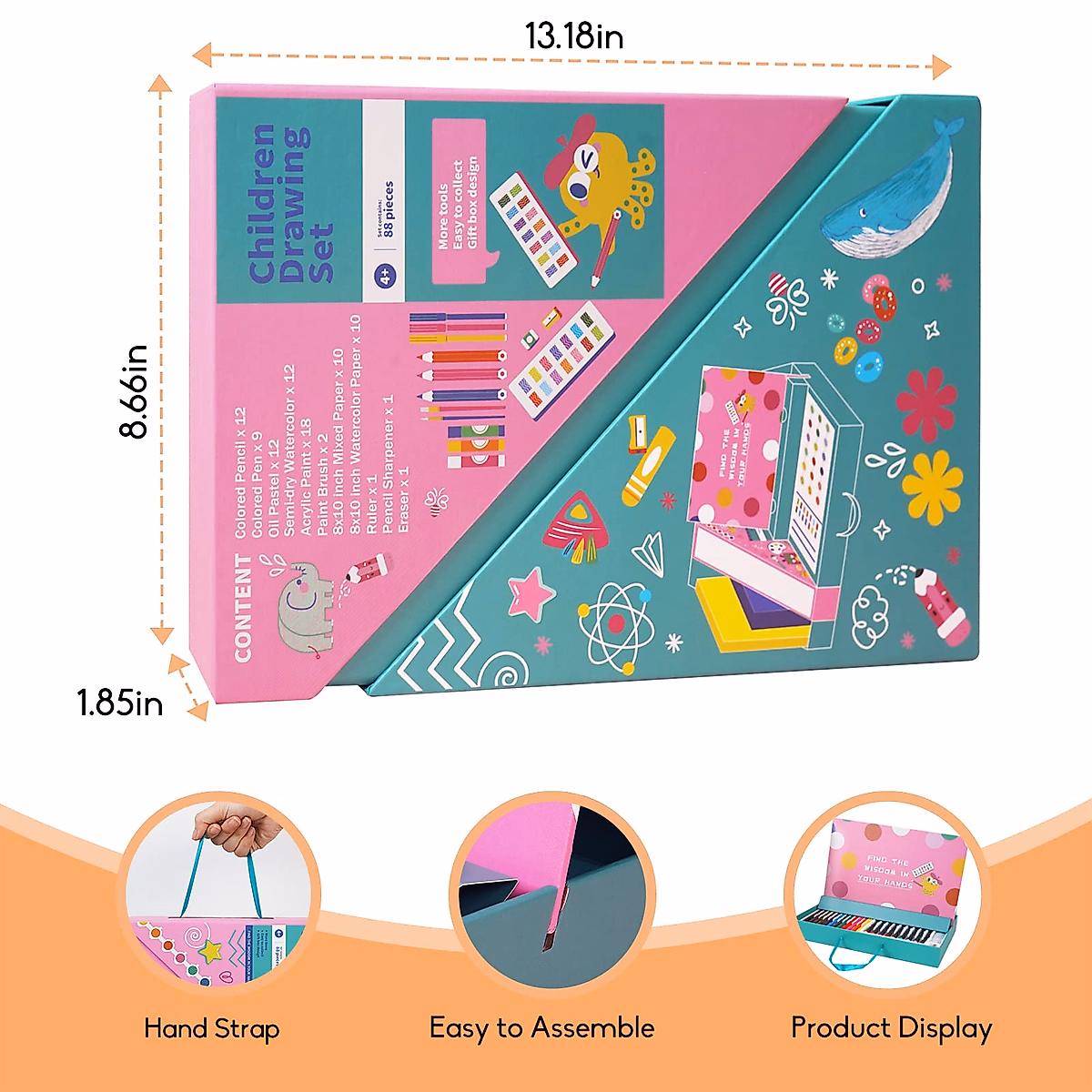 KIDDYCOLOR Kids Art Set, 88pcs Drawing Art Kit, Portable Art Set Case with Easel & Bookshelf, Multifunctionanl Painting Drawing Art Supplies for Kids Girls Boys Gifts