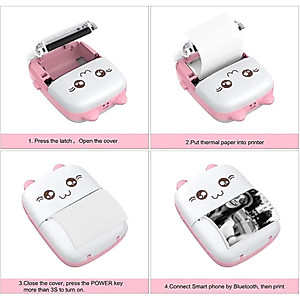 Fernuenx Mini Portable Printer, Wiresless Bluetooth Inkless Pocket Thermal Printer with 6 Rolls of Thermal Paper for Android iOS Phone，Gift for Notes Study Travel Photos Office Home，Pink