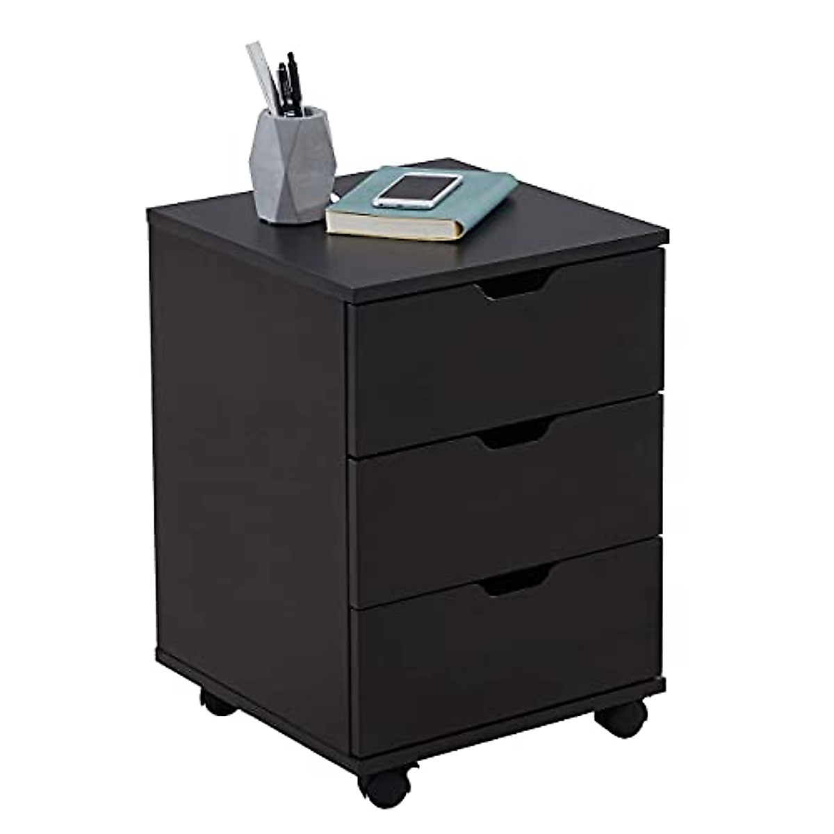 3 Drawer Wood Rolling Office Filing Cabinet for Desk (Black)
