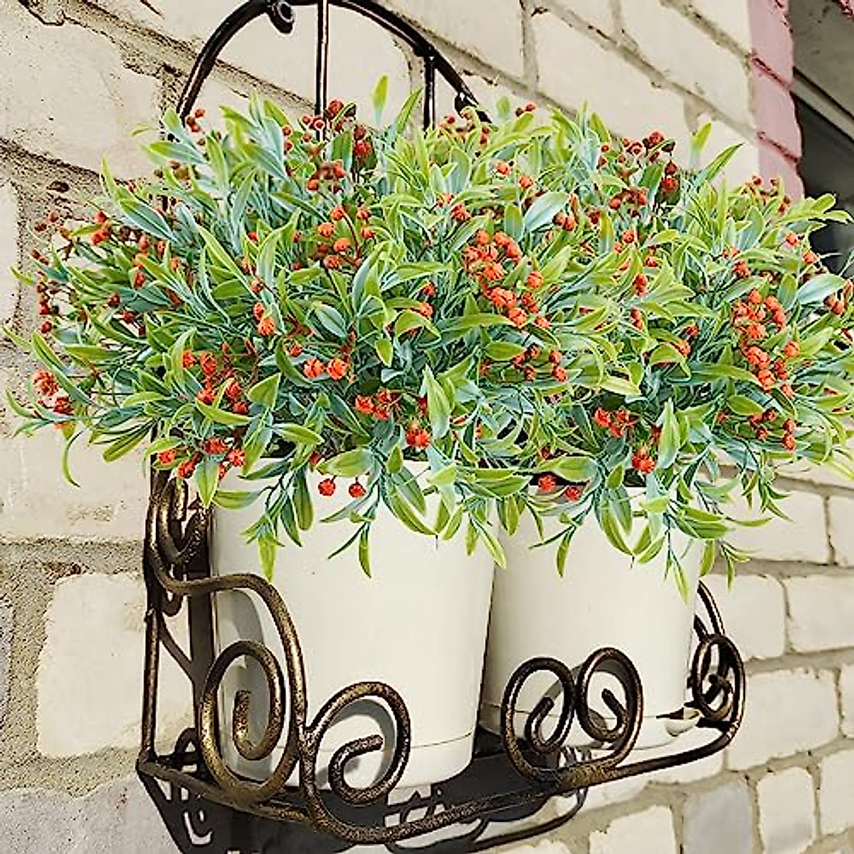 Phliofd 8 Bundles Artificial Flowers for Outdoor, UV Resistant Fake Plastic Flowers Plants Faux Flowers for Garden Window Box Office Home Bedroom Living Room Decor (Red)
