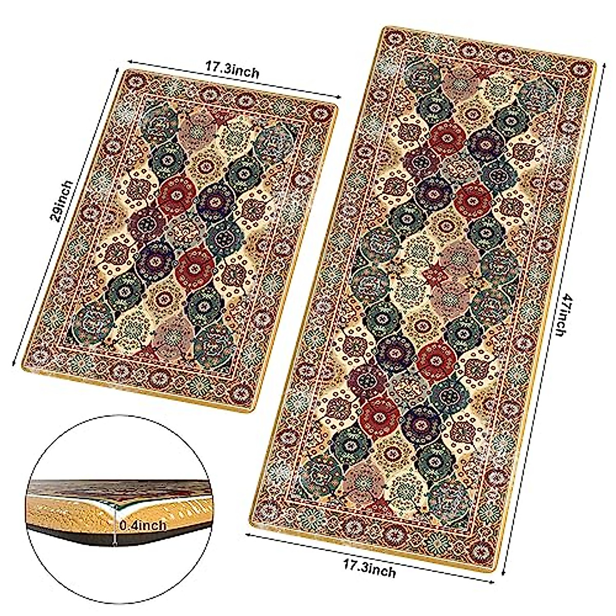 OTOB Kitchen Rugs Set of 2 Anti Fatigue Mats for Kitchen Floor Boho Kitchen Rugs and Mats Non Skid Washable Memory Foam Kitchen Floor Mat Comfort Standing Desk Mat for Front of Sink Laundry
