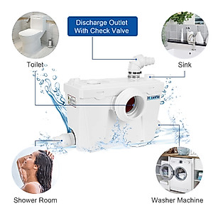 500W Macerating Toilet,Upflush Toilet for Basement Toilet System, Upflush Toilet With Powerful & Quiet Macerator Pump with 4 Water Inltes for Kitchen Sink, Bathroom, Laundry
