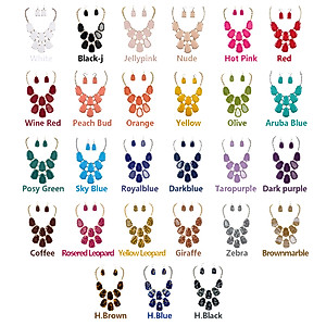 Firstmeet Statement Bubble Chunky Pendant Necklace with Earrings(XL-1123-Hot Pink)