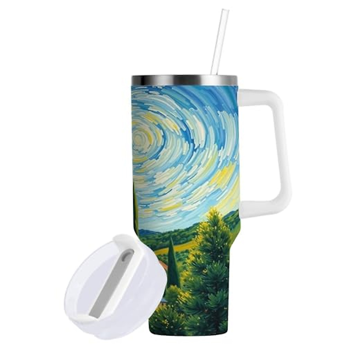 RPLIFE Landscape Painting Swirling Sky Travel Coffee Tumbler, Stainless Water Bottle, Insulated Cup with Straw, Tumbler for Men
