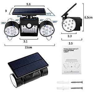 aurora-Xiong Solar Outdoor Lights Motion Sensor Waterproof, LED Security Light for Garden Yard Path Front Door Garage Patio Street Driveway with Dual Head 2 Pack