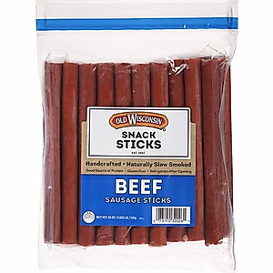 Old Wisconsin Beef Sausage Snack Sticks, Naturally Smoked, Ready to Eat, High Protein, Low Carb, Keto, Gluten Free, 26 Ounce Resealable Package