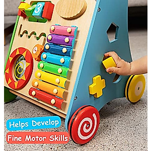 PIDOKO KIDS Wooden Baby Walker - Baby Activity Center Toys for 1 Year Old Boy Girl | Push Walker Toy For Babies - Baby Walkers For Girls Boys 12-18 Months | First 1st Birthday Gifts Toddlers Book Cups