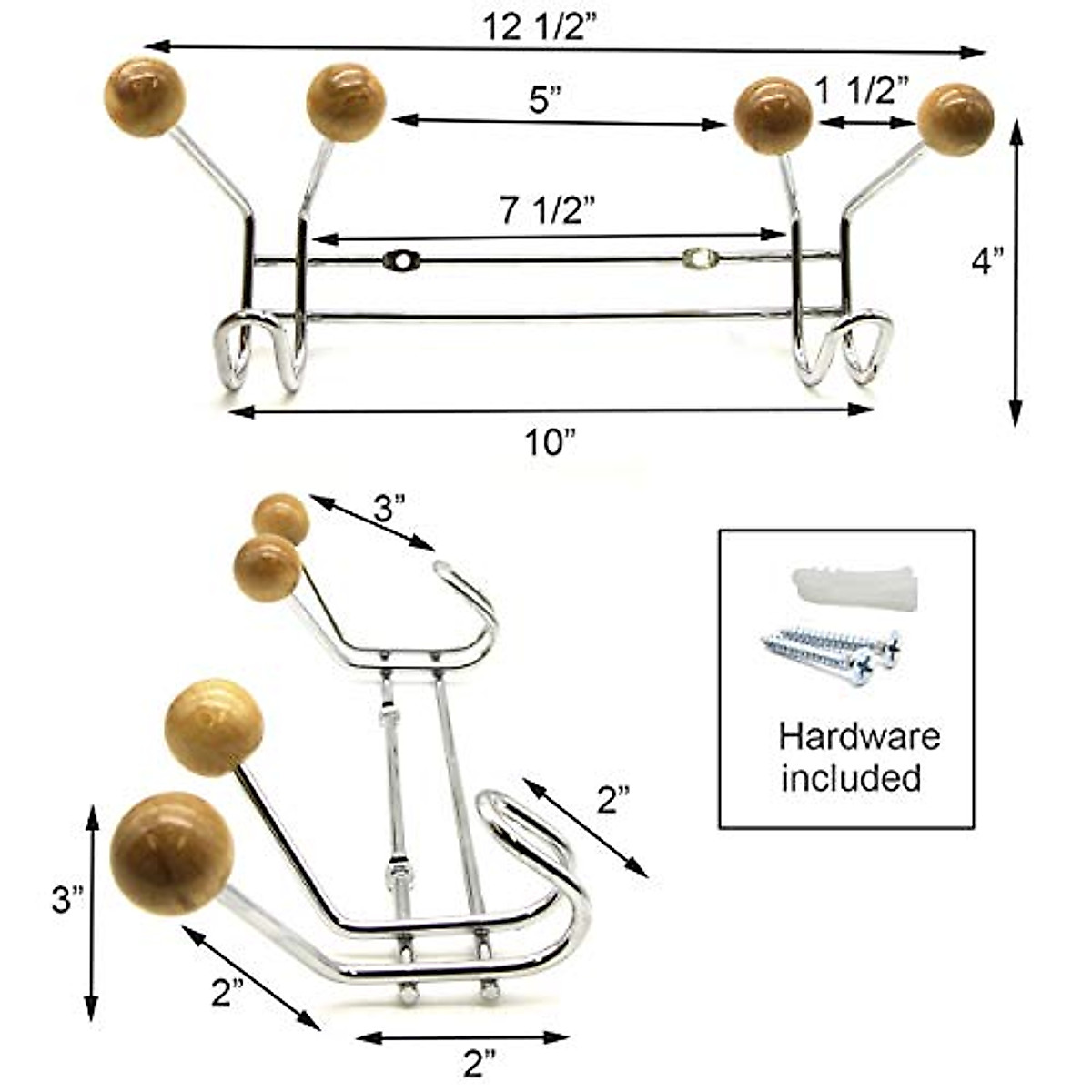 EVIDECO 963798 Wall Mounted 6-Hook Coat and Hat Rail
