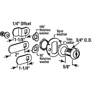 Prime-Line U 9941KA Diecast Keyed Alike Drawer and Cabinet Lock, 3 Cams, Trim Collar, 2 Washers, 2 Keys and Fasteners, 5/8” Length for 5/16” Max Panel Thickness, Stainless Steel (Set of 1)