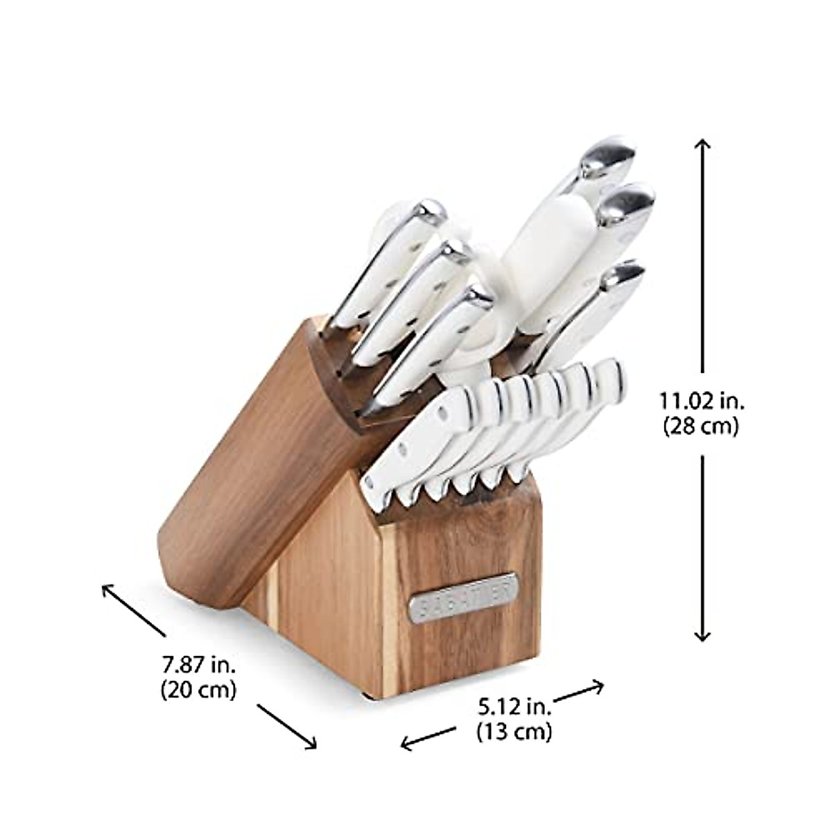 Sabatier 15-Piece Forged Triple Rivet Knife Block Set, High-Carbon Stainless Steel Kitchen Knives, Razor-Sharp Knife set with Acacia Wood Block, White Handles
