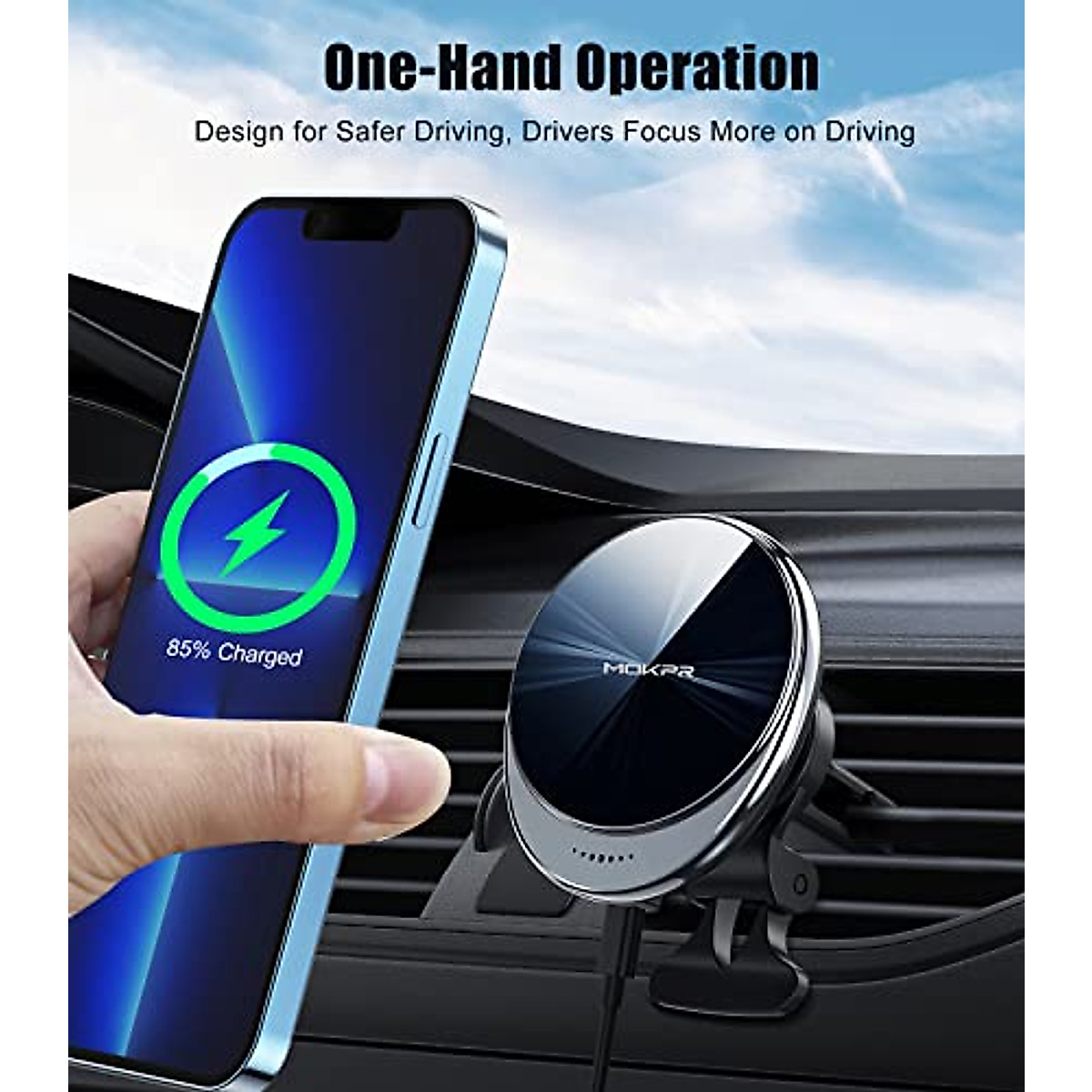 [2023 Upgraded] Magnetic Wireless Car Charger, MOKPR Air Vent Mag-Safe Car Charger Mount Compatible with iPhone 14/14 Plus/14 Pro/14 Pro Max and 13/12 Series, with 36W QC 3.0 Fast Car Charger