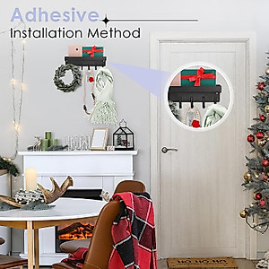 VIS'V Key Holder Wall Mount, Frosted Black Stainless Steel Key Mail Holder Small Key Rack with Tray Adhesive Key Hanger Mail Storge Organizer with 6 Key Hooks for Entryway Hallway Doorway