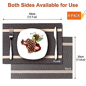 HOOMIL Placemats Set of 6, Non-Slip Heat Resistant PVC Place Mats, Washable Vinyl Table Mat for Kitchen Dining - 12 x 18 inches