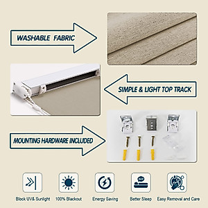 Beige Grey Roman Shades for Windows, Premium Fabric Blackout Roman Shades Window Blinds for Doors, French Doors, Bathroom, Kitchens