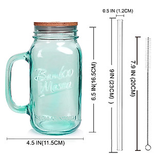 ANOTION Mason Jar with Handle - Colorful Drinking Glasses Colored Glass Cups with Lids and Straws Colored Glasses Drinking Set of 2 Mason Jars Iced Coffee Cups Tumblers Smoothie Water Bottles