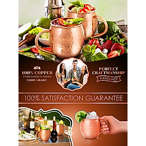 KoolBrew Copper Roze Moscow Mule Copper Mugs Gift Set of 2 Copper Mule Mugs and 2 Coasters, 100% Pure Solid Copper Cups with Hammered Finish