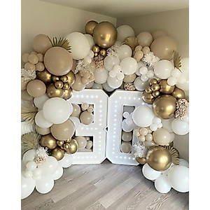 White Sand Gold Balloon Garland Arch kit 144pcs Beige Nude White with Metallic Chrome Gold Latex Balloons for Wedding Bridal Shower Engagement Party Decorations Birthday Baby Shower Supplies