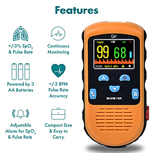 CMI Health Battery Operated Pulse Oximeter - Continuous Infant Monitoring (Up to 25 lbs) & Adult Finger Spot-Checking - Adjustable Alarm for Pulse Rate and SpO2 Levels - Carry Case
