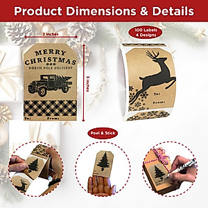 Natural Kraft Gift Tags Holiday Present Stickers 4 Different Designs 2 x 3 Inch 100 Total Labels