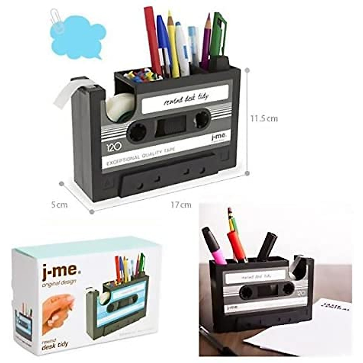 Cassette Tape Dispenser Pen Holder Vase Pencil Pot Stationery Desk Tidy Container Office Stationery Supplier Gift (Black)