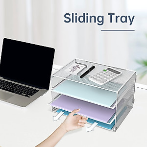 DALTACK 3 Tier Letter Tray Paper Organizer Mesh Metal Desk File Organizer for Home & Office, White