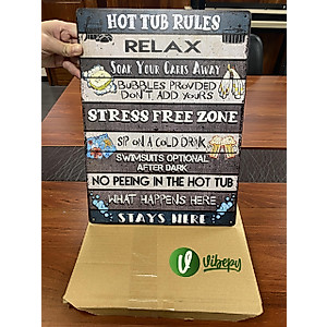 V VIBEPY All Over Printed Hot Tub Rules Metal Sign 12x16 Inches, Hot Tub Sign, Funny Rules Sign, Bathroom Metal Sign, Decorations Sign, Outdoor Metal Sign, Hot Tub Rules Sign (Hot Tub Rules)